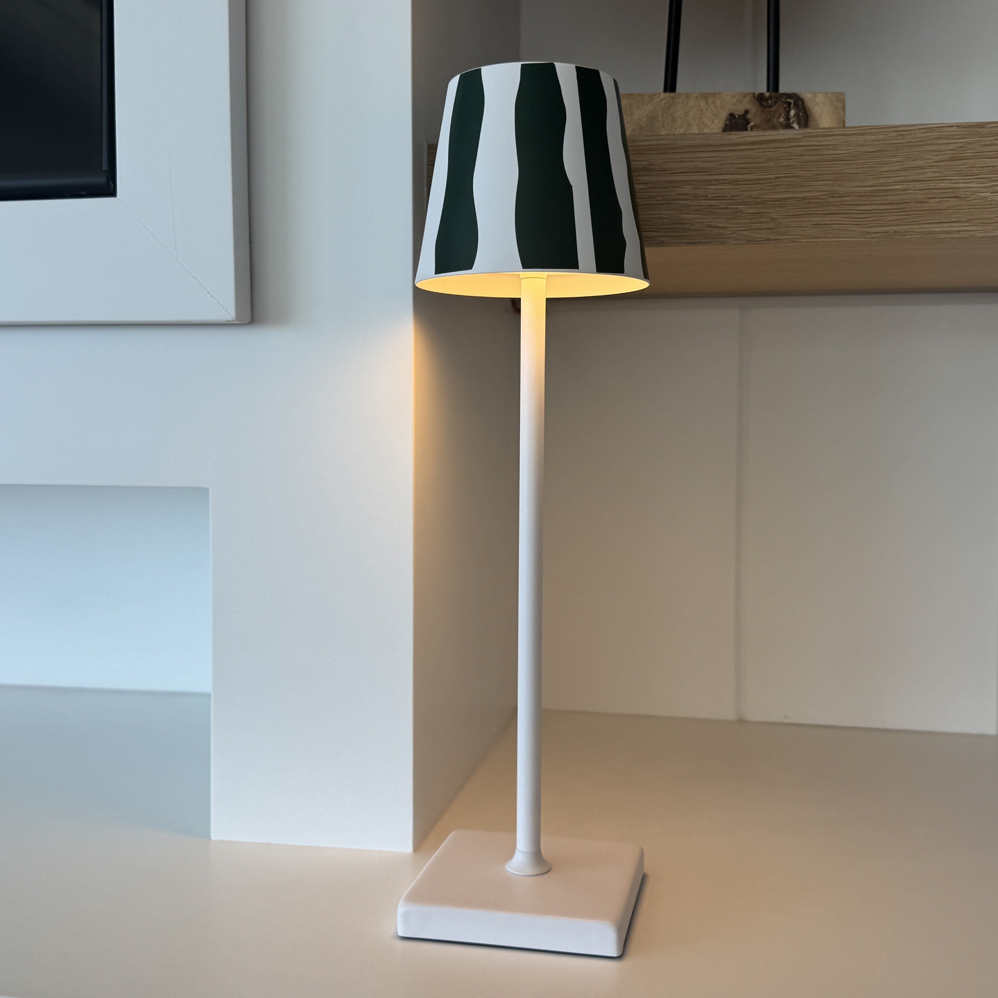 Modern LED Table Lamp with Patterned Shade – Slim White Base | Small ...